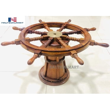 NauticalMart Ship Wheel Table 24" Glass Coffee Table Decorative ...