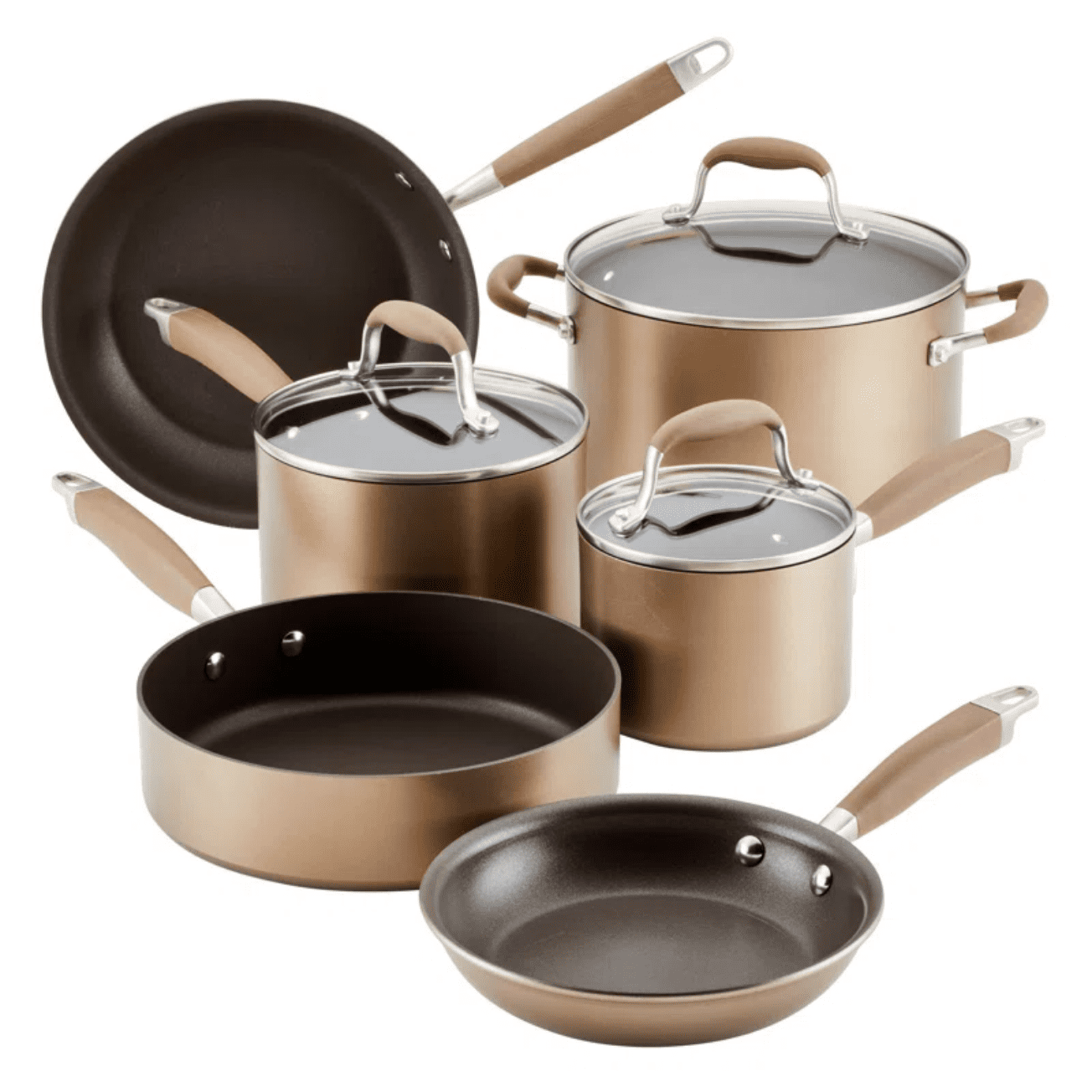 Anolon Advanced Bronze Hard Anodized Nonstick Cookware Set, 9-Piece ...