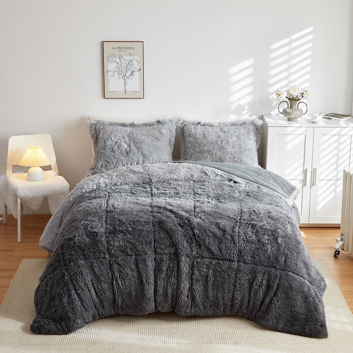 Wajade Ombre Shaggy Comforter Set Fluffy Fuzzy Faux Fur Bedding Set (1 ...