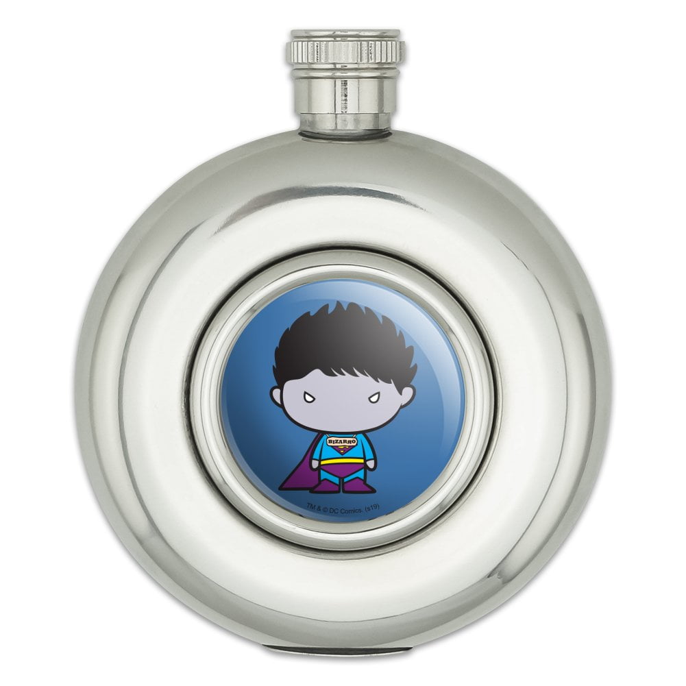 Superman Bizarro Cute Chibi Character Round Stainless Steel 5oz Hip ...