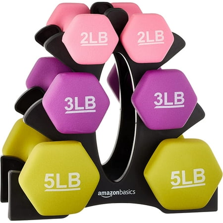 Neoprene Hexagon Workout Dumbbell Color-Coded Hand Weight - Set of 6 (2 ...