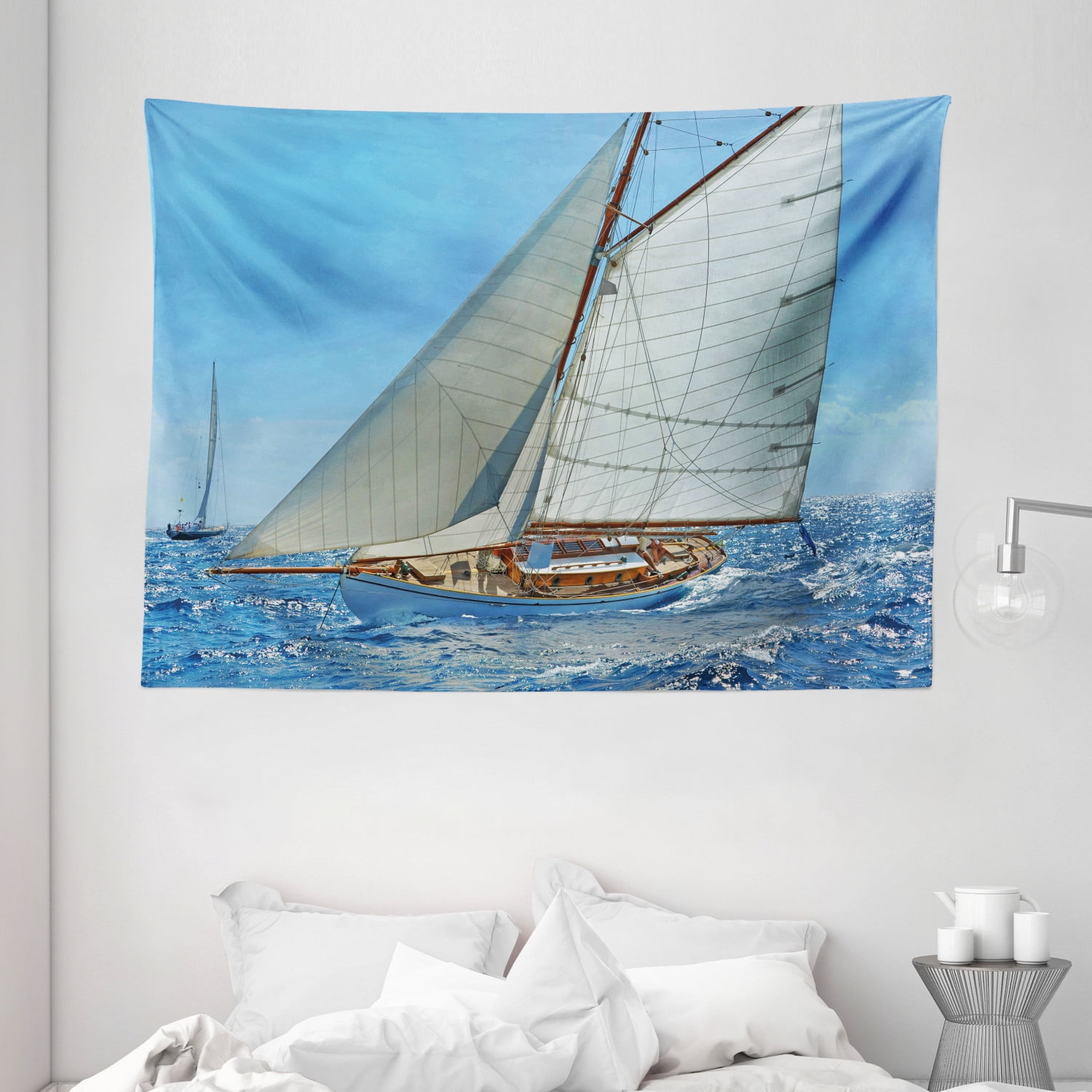 Nautical Tapestry, Deluxe Sailboat on Sea Regatta Race Yacht Windy ...