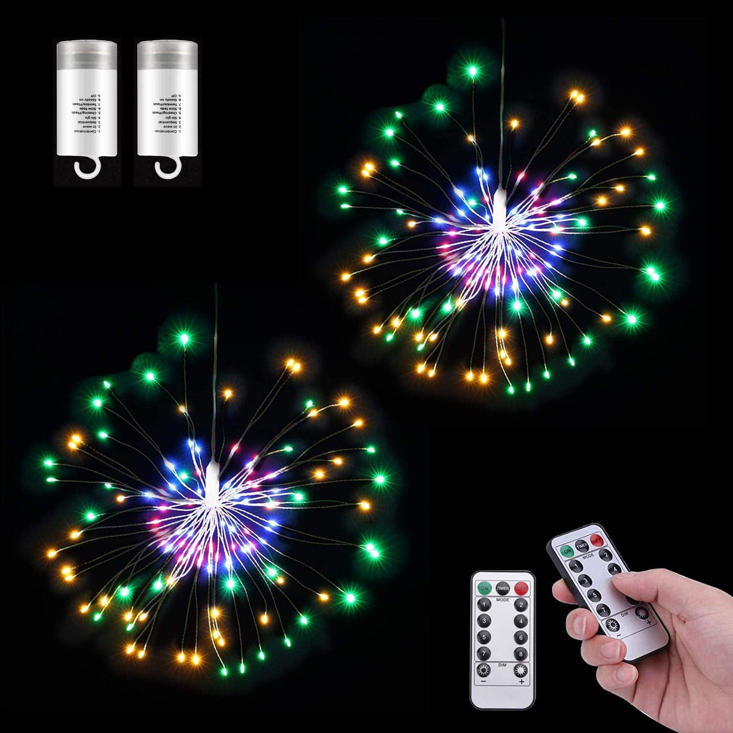 2 Pack Multicolor Hanging Firework Lights 150 LED Fairy Lights burst ...
