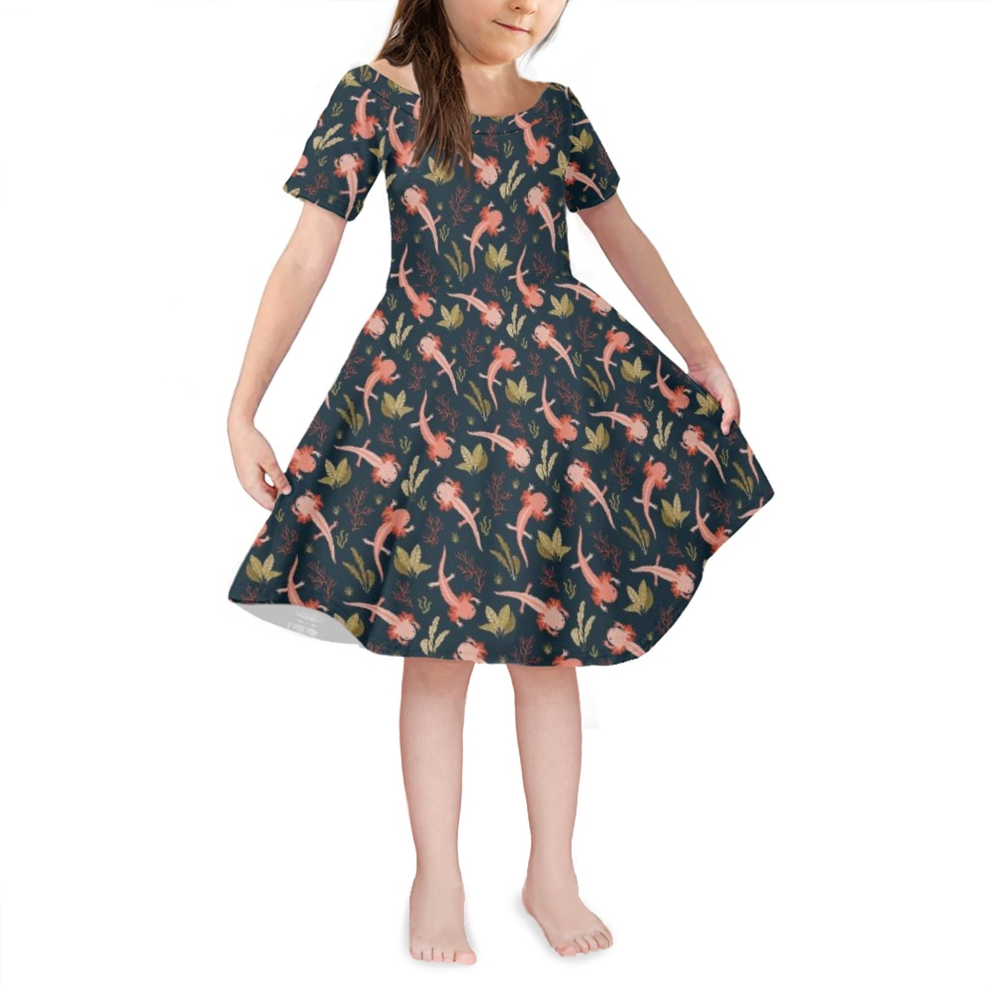 NETILGEN Mini Axolotls Print Pattern Spring Midi Swing Dress ...