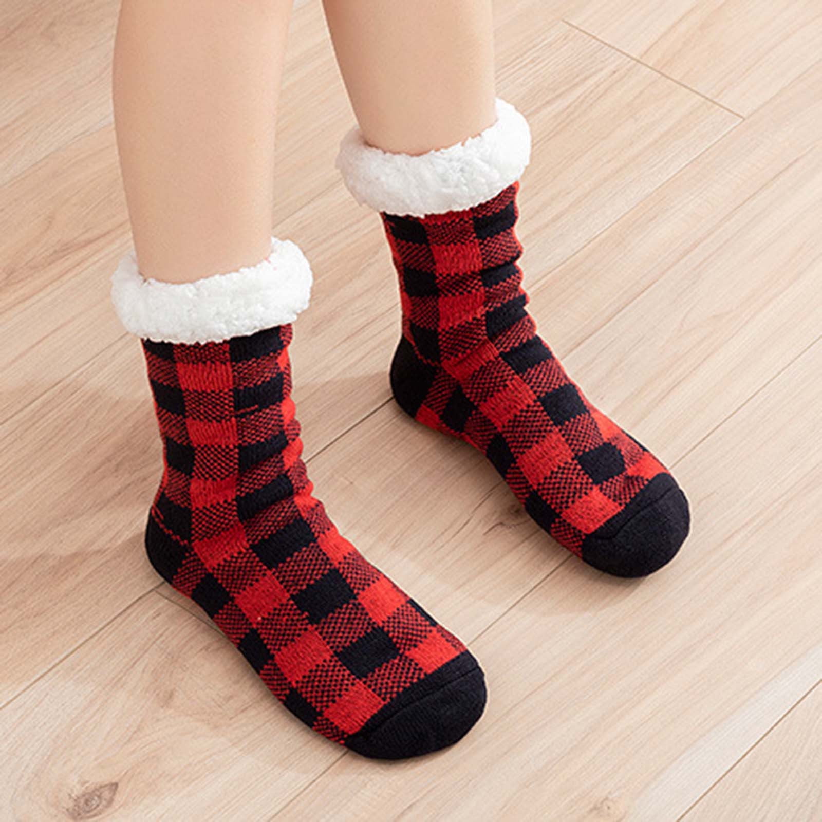 Click here for Endives Ladies Warm Plaid Print Floor Socks Plush... prices