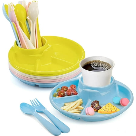 Set of 8 Toddler Feeding Divided Plates with Fork and Spoon, 4 ...