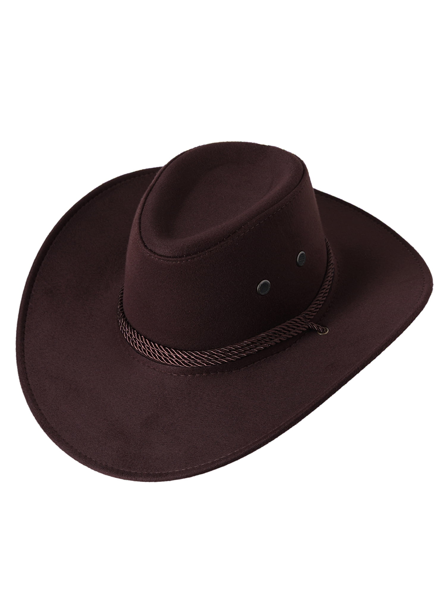 SAYOO Mens Faux Felt Western Cowboy Hat Fedora Outdoor Wide Brim Hat ...