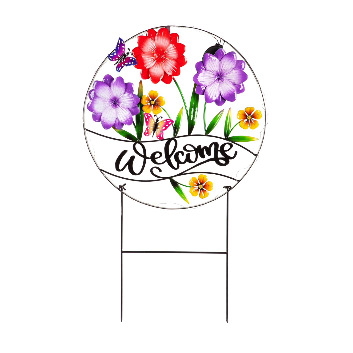 34.25"H Solar Welcome Garden Sign, Bright Flowers - Walmart.com
