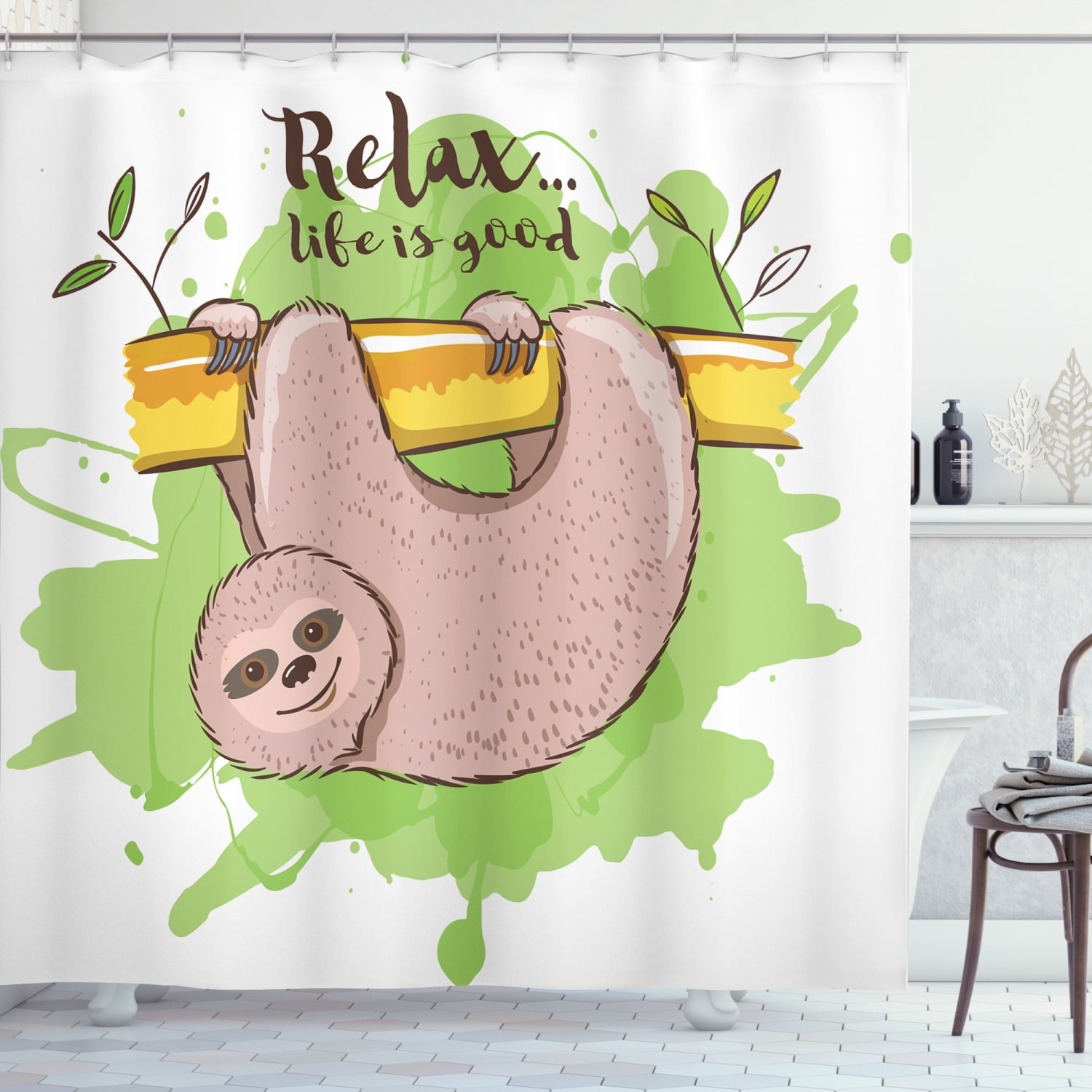 Ambesonne Sloth Shower Curtain, Exotic Mammal on Branch, 69"Wx70"L ...