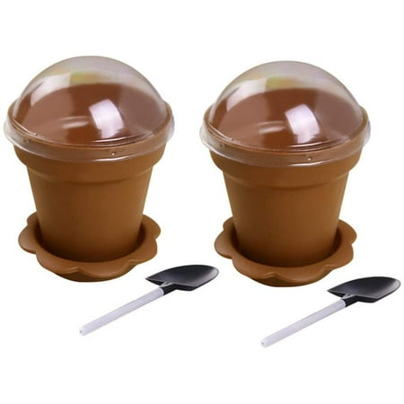 Small Clay Pots 20pcs Dessert Cups with Dome Lids Spoons Flowerpot ...