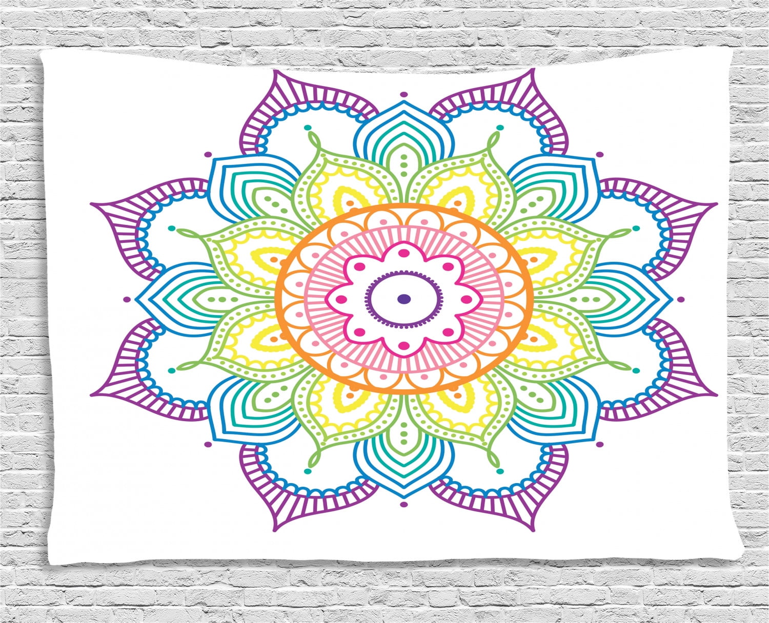 Rainbow Mandala Tapestry, Outline Style Mandala Flower with Scales and ...