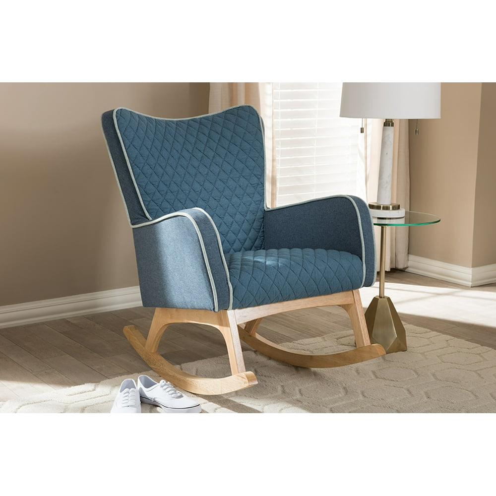 Baxton Studio Zoelle Mid-Century Modern Blue Fabric Upholstered Natural ...