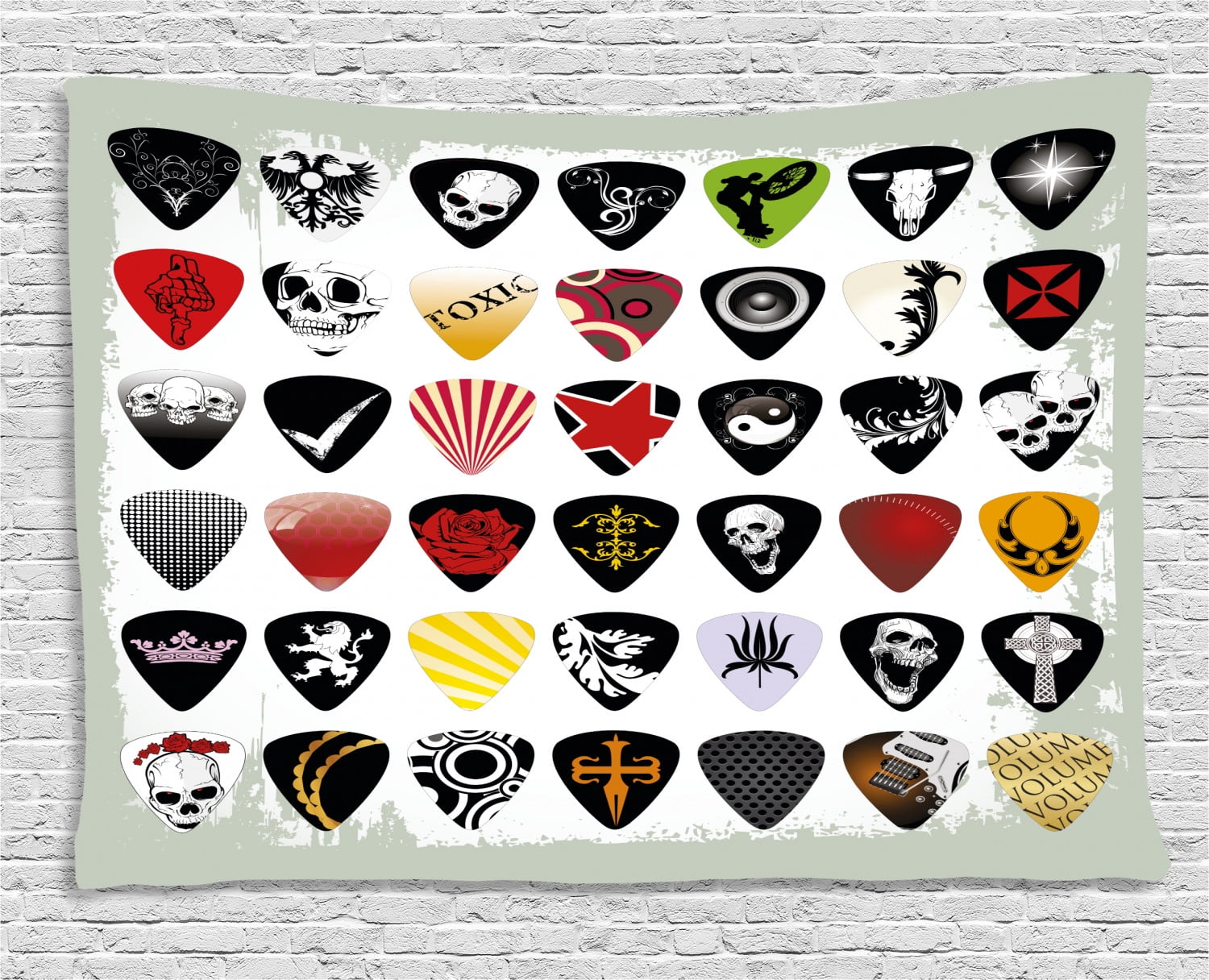 Rock Music Tapestry, Guitar Picks Various Designs Skulls Crosses ...