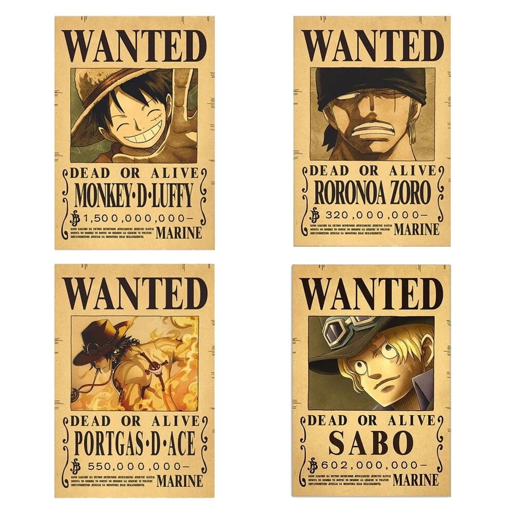 Click here for Stampstoysale 4pcs One Piece Wanted Posters Bounty... prices