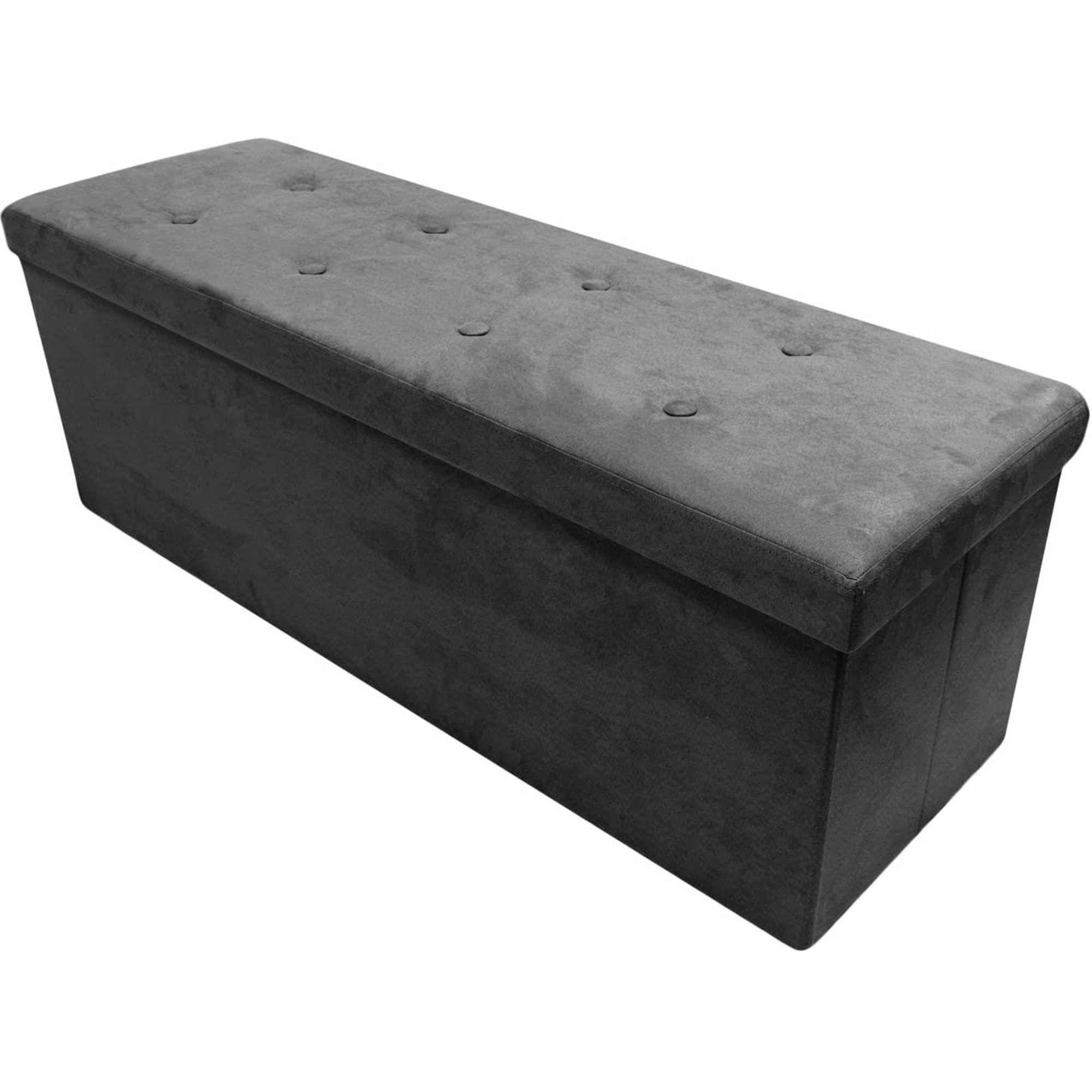 Sorbus Storage Bench Chest With Collapsible/Folding Bench Ottoman With Cover  43 L X 15 W X 15 H Suede Black