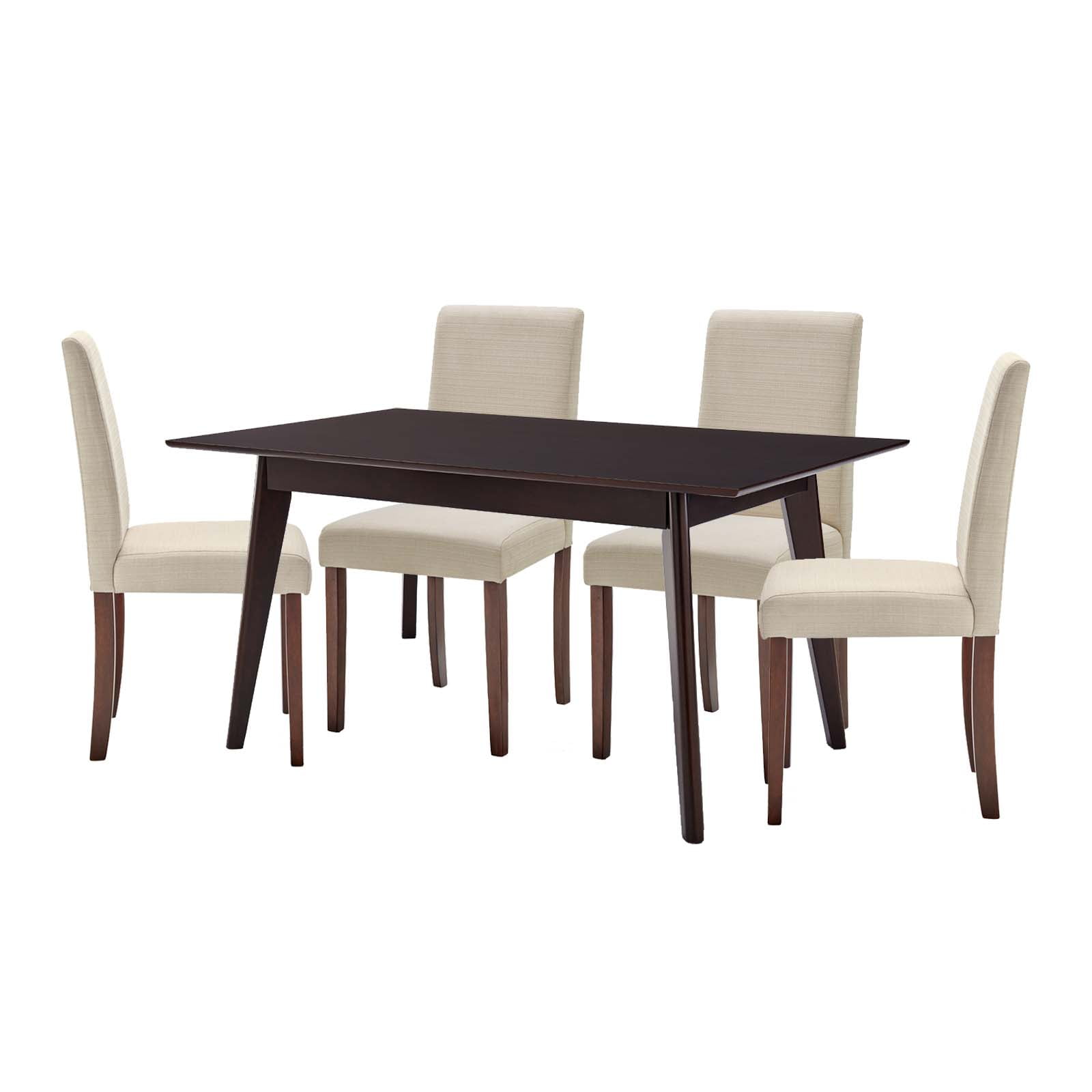 Side Chair and Table Set, Fabric, Drak Brown Beige, Modern Contemporary ...