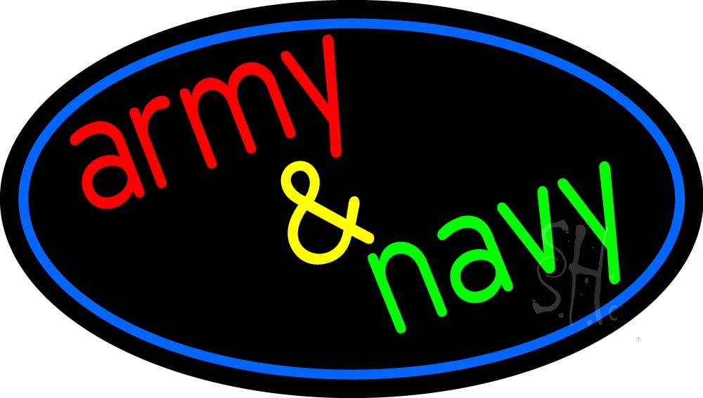 Army And Navy With Blue Round LED Neon Sign 13 x 24 - inches, Black ...