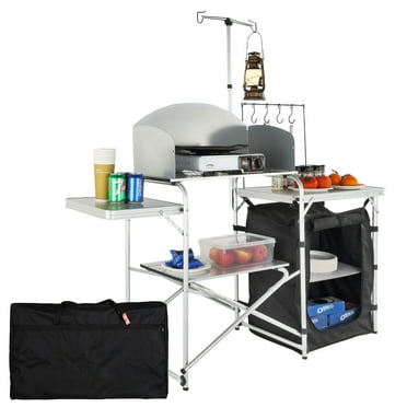 Ozark Trail Deluxe Camping Kitchen with Storage, Silver and Red, 31 ...