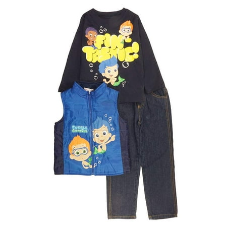 Nickelodeon Boy's Shirt Jean and Vest 3 Piece Set (5T, Blue) | Walmart ...