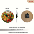 2D Flat 10Inch Wooden Farm Harvest Theme Wall Clock Red Numbers ...