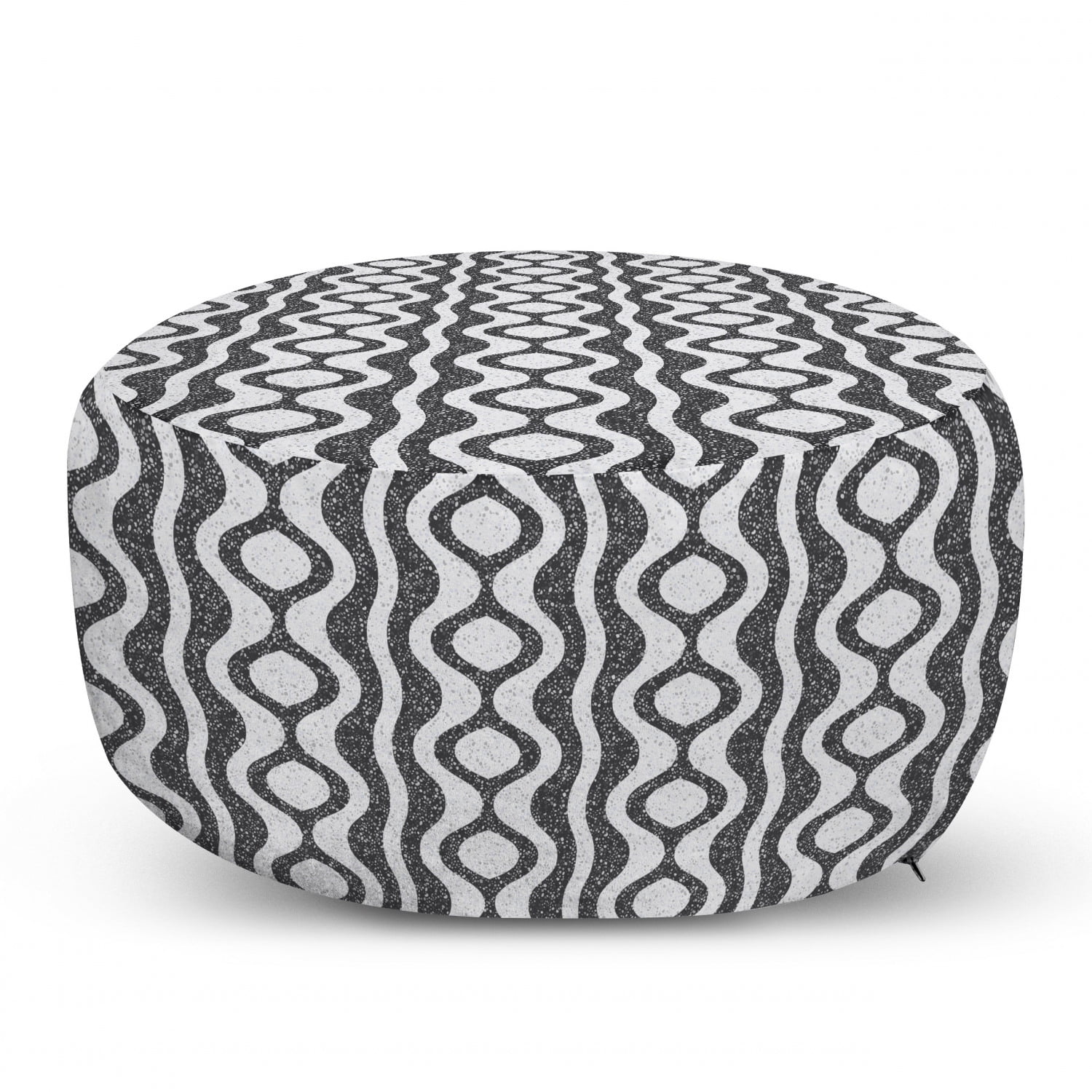 Geometric Pouf Cover with Zipper, Pebbles Sprinkle Around Wave Patterns ...