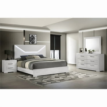Noura 5 Pc Modern White LED Upholstered Panel Queen King Bedroom Set ...