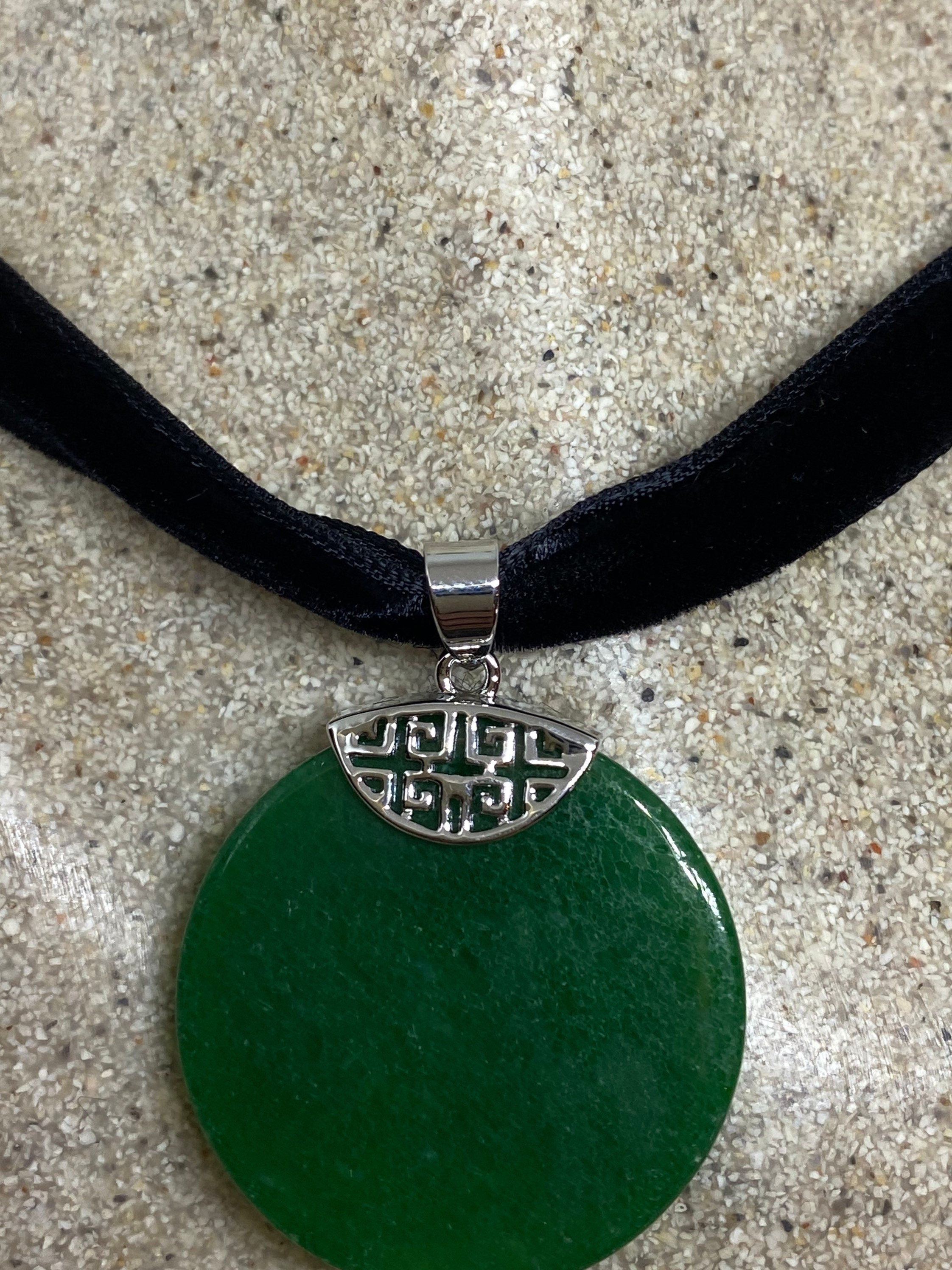 Vintage Green Jade Choker Silver Finish necklace pendant - Walmart.com