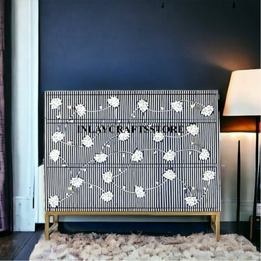 LAKECITY ARTS Bone Inlay Checker Board Design 4 Drawers Chest Black ...