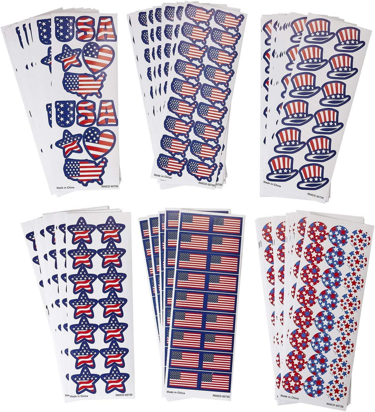 Kicko Patriotic Stickers Assortment - 1000 Pack - USA, American Flag ...