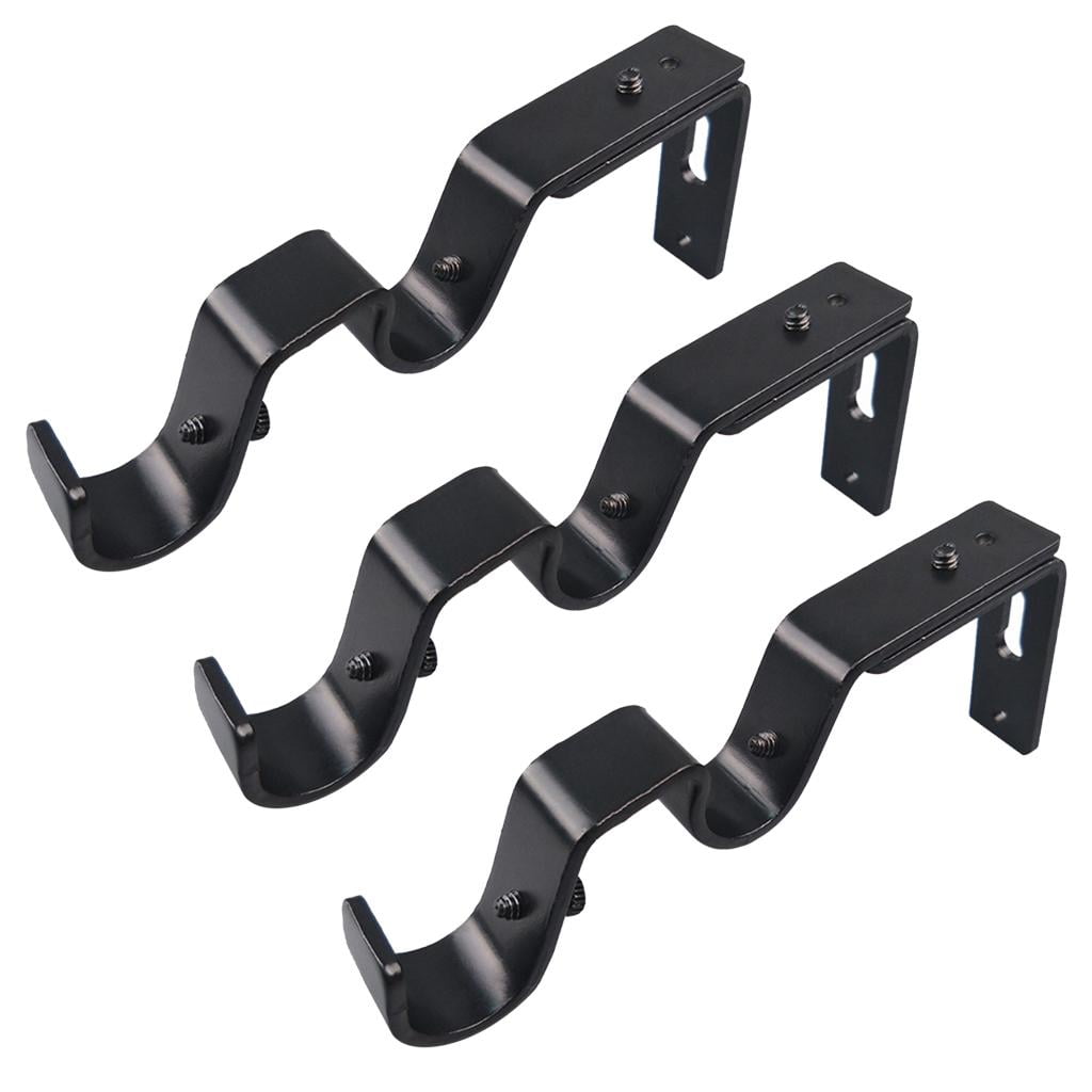 Pack of 3 Heavy Duty Curtain Rod Brackets Double Rod Double Curtain Rod ...