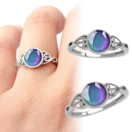 Piao Round Shape Simulated Moon Stone Color Changing Mood Ring-5 ...