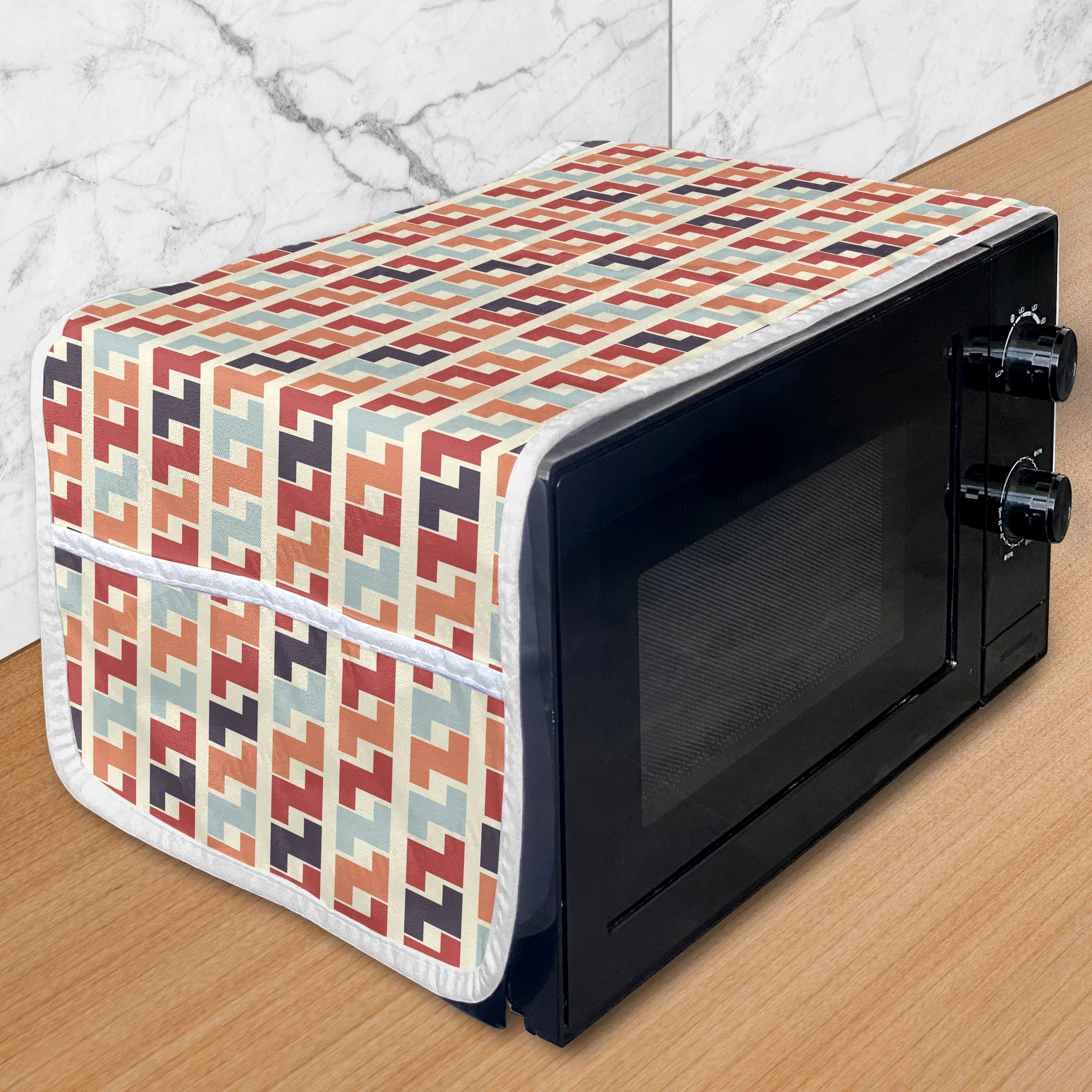 Colorful Microwave Oven Cover, Retro Geometric Shaped Composition with ...