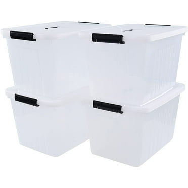 Rinboat 4-Pack Large Clear Plastic Storage Box with Rolling Lids, Heavy ...