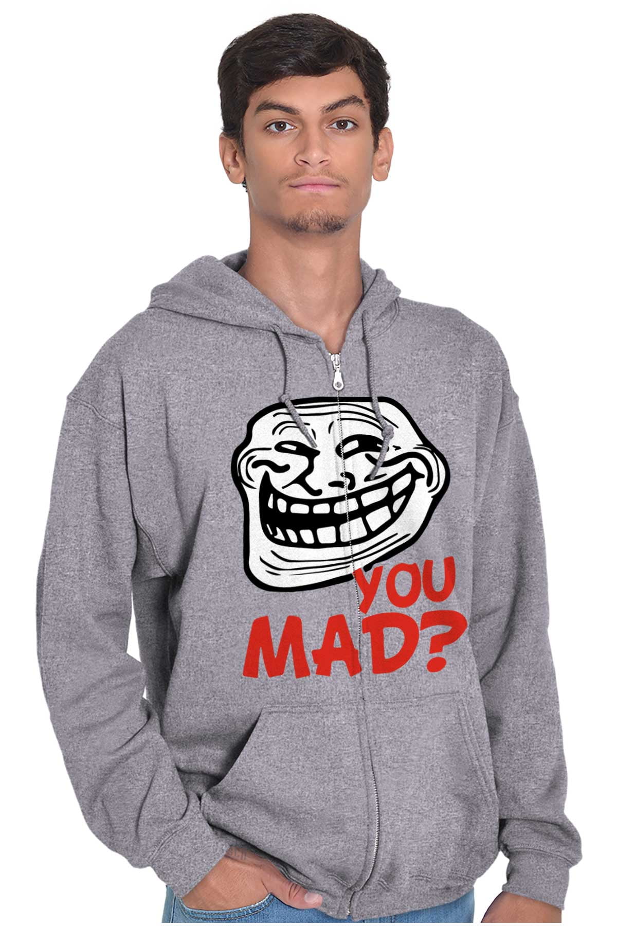 Troll Face You Mad Trollface Meme Zip Up Hoodie Men's Women's Brisco ...