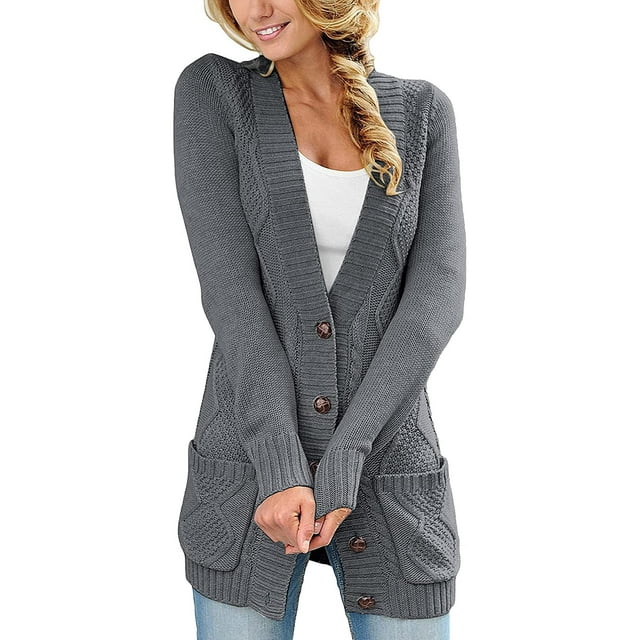 luvamia Womens Open Front Sweater Cardigan Long Sleeve Buttons Cable ...