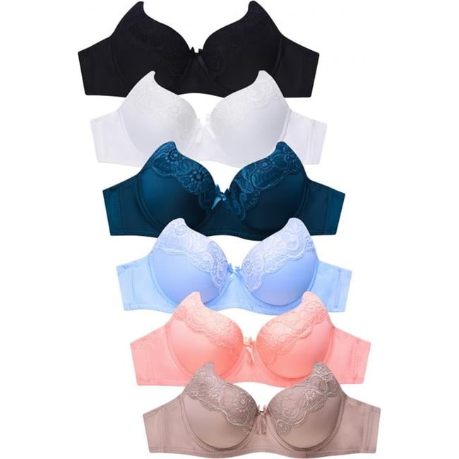 Mamia BR4372PL - 32B Womens Solid Lace Accent Bra - Assorted Color ...