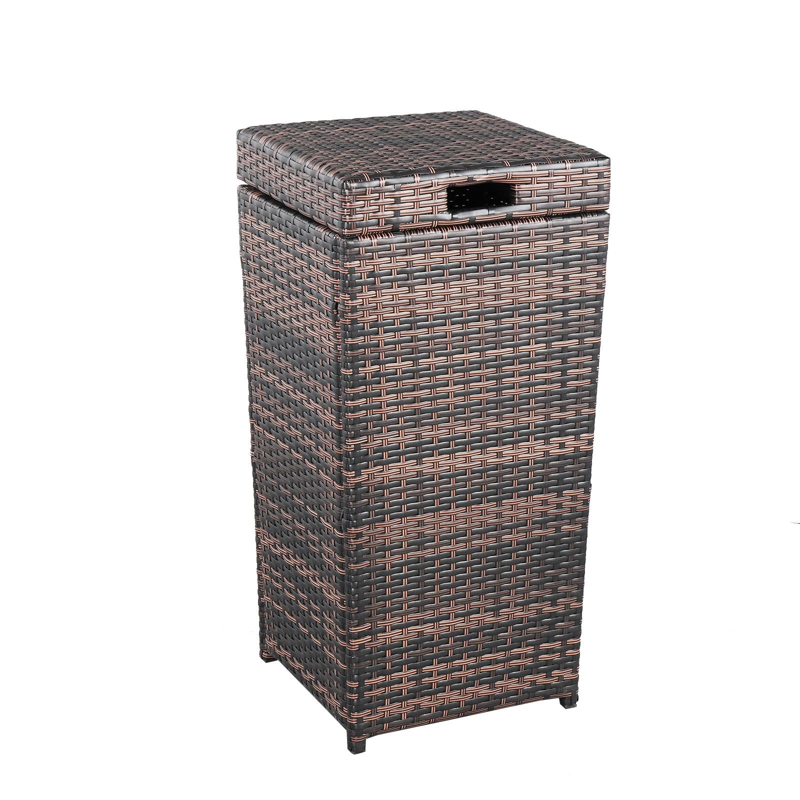 OverPatio 26 Gallon With Top Cover Iron Frame Rattan Trash Can Brown ...