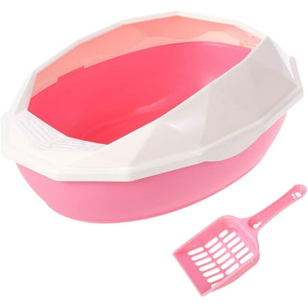 Open Top Cat Litter Box Pan Rimmed High Sides PP Plastic Kitty Litter ...