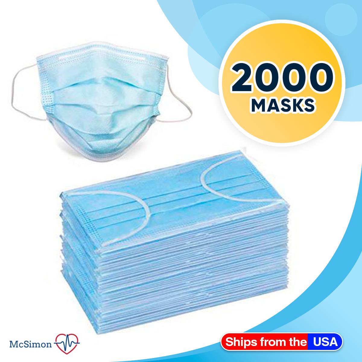Click here for Mcsimon Case Of 2000 Disposable Face Masks 3-Ply B... prices