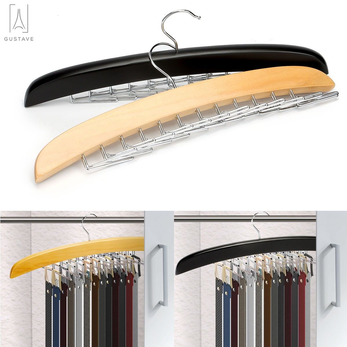 Gustave Wooden Tie and Belt Hanger Horizontal Necktie Holder Organizer ...
