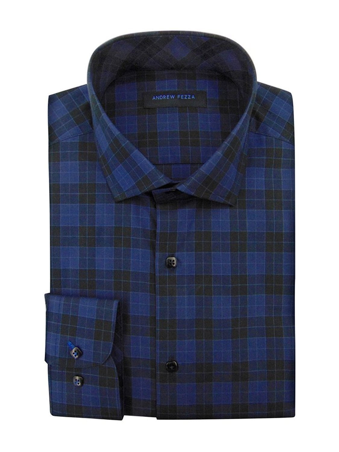 Andrew Fezza Men's 070820 100% Cotton Slim Fit Dress Shirt - Blue Plaid ...