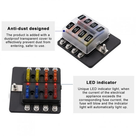 Blade Fuse Box, Easy To Install 6 Way Fuse Box Multipurpose with LED ...