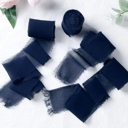 PONATIA Handmade 4 Rolls 2" x 6 Yards Navy Blue Chiffon Ribbons Frayed ...