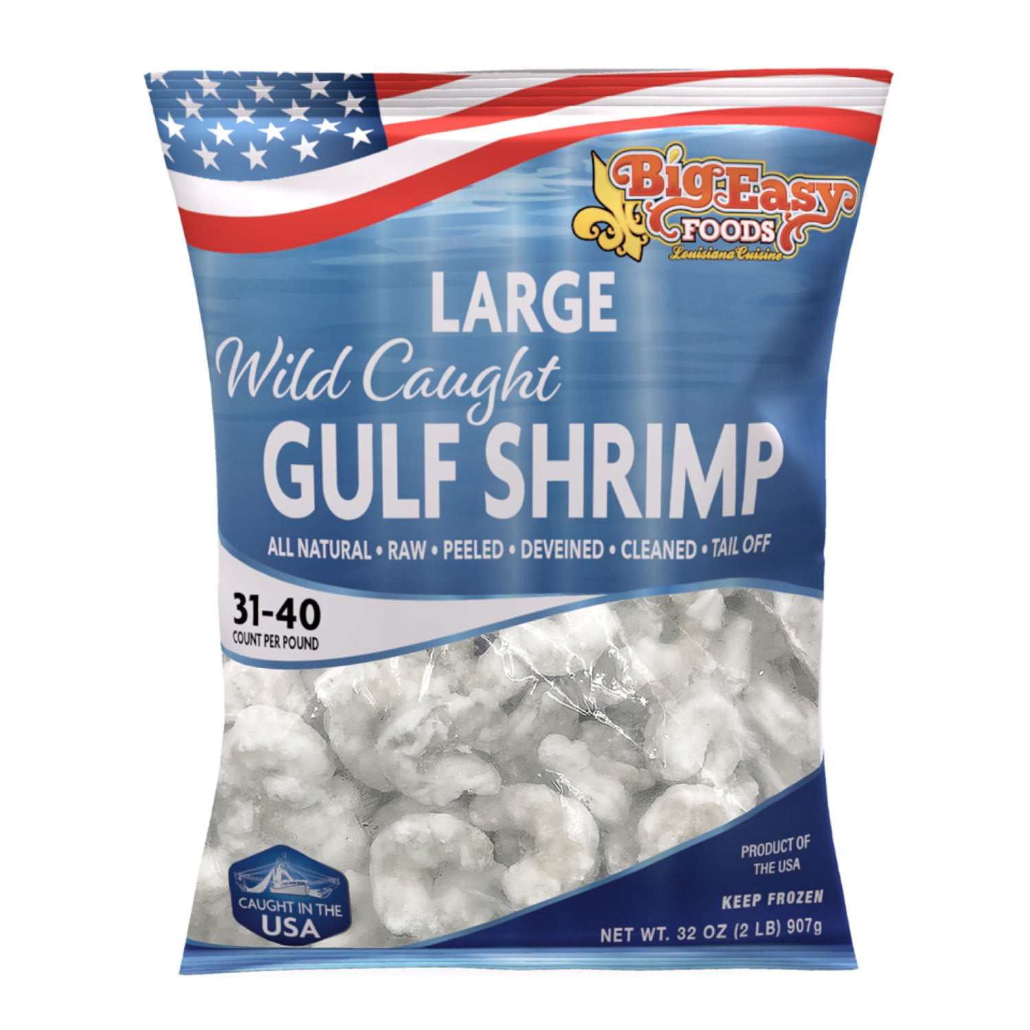 Big Easy Foods Wild Caught Large Raw Gulf Shrimp, Frozen, 31-40 ct. per ...