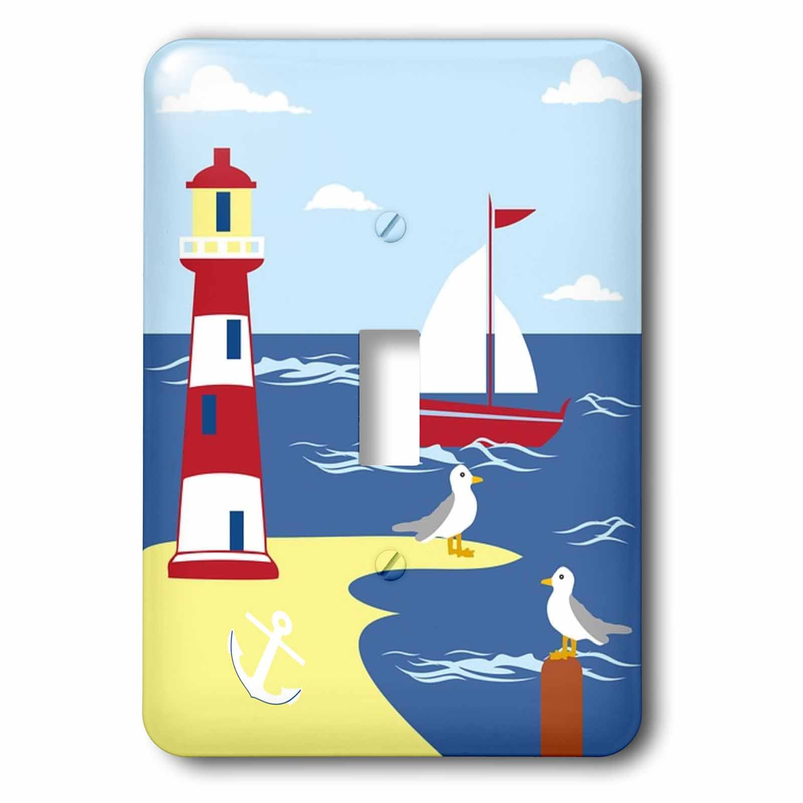 3dRose Image of Lighthouse Sailboat Anchor And Seagull - Single Toggle ...