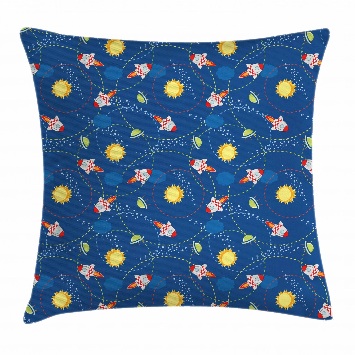 Space Throw Pillow Cushion Cover, Cute Little Cartoon Rocket with ...