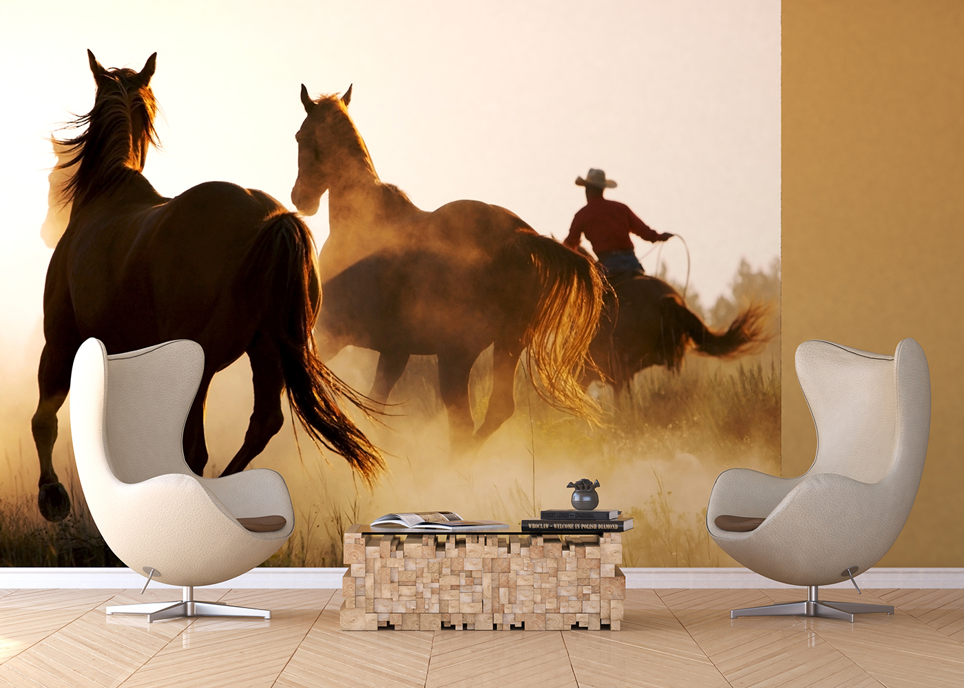 Galloping Horses Cowboy Wall Mural Non-Woven Photo Wallpaper MADE in ...