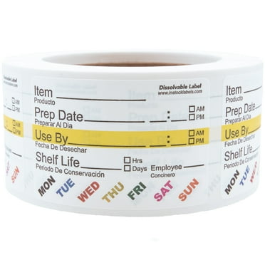 Dissolvable Shelf Life Food Prep Rotation Labels, 1 x 2 Inches in Size ...