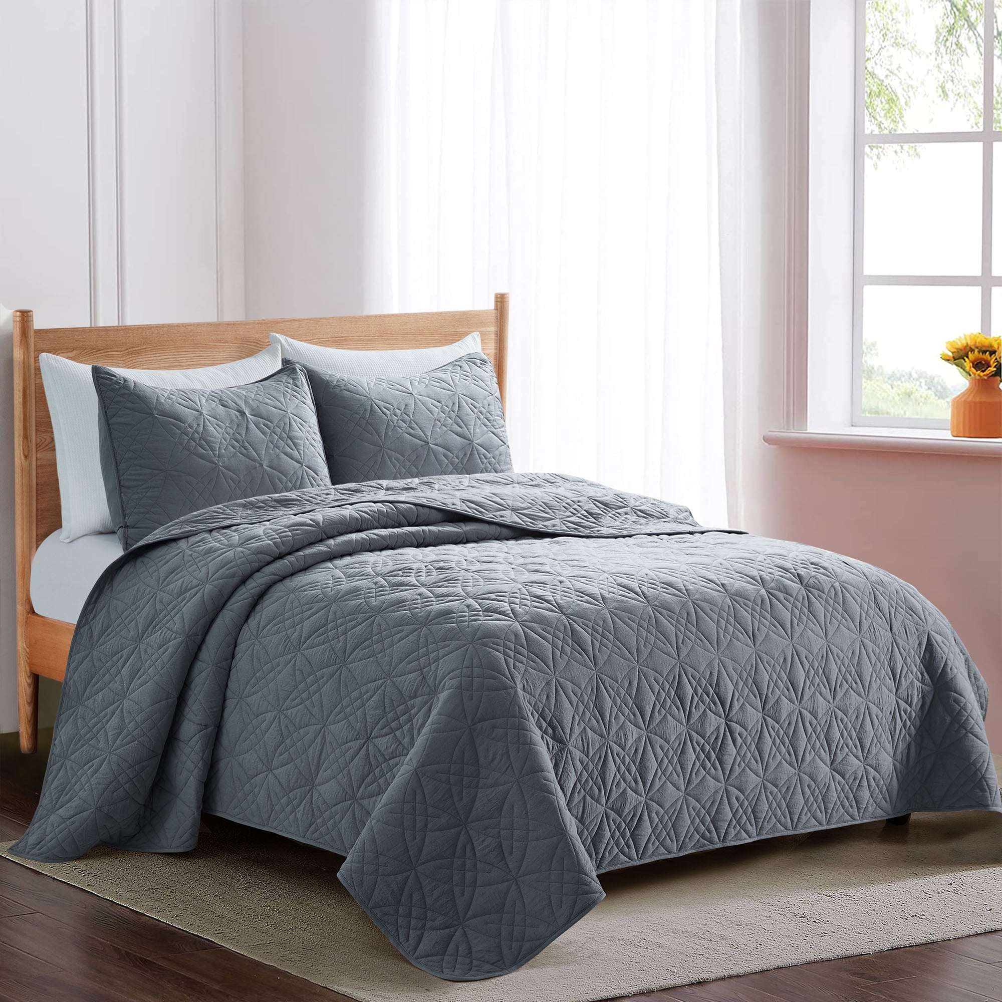 UNIKOME Lightweight 3 Piece Microfiber Coverlet Set Quilted Design ...