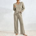 Aellinatey Women's two-piece ribbed knit long-sleeved pajama set ...